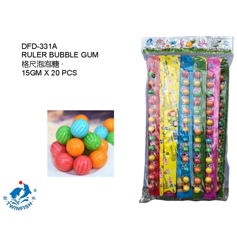 15g x 20’s TWINFISH LONG BALL BUBBLE GUM WITH RULER 双鱼牌格尺泡泡糖 | Shopee ...