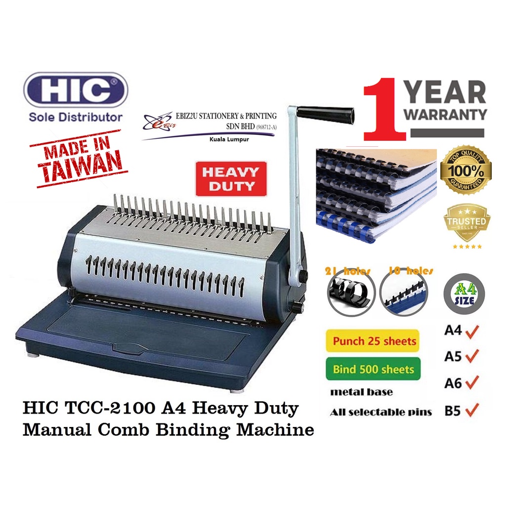 HIC TCC 2100 A4 Heavy Duty Manual Comb Binding Machine ( TCC2100, TCC ...
