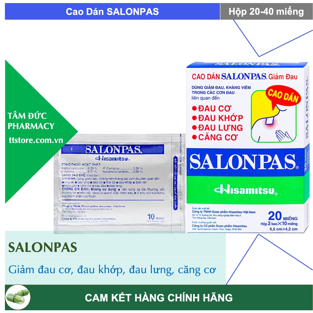 Salonpas Patch [Box Of 20-40 Pieces] - Muscle Pain, Joint Pain, Back ...