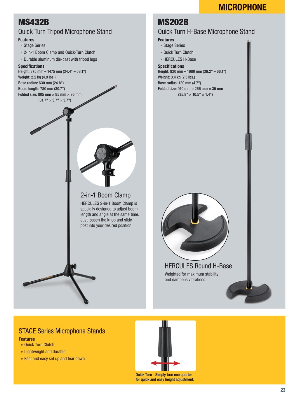 Hercules MS632B PLUS Ez Grip Height Adjustment Tripod Microphone Stand ...