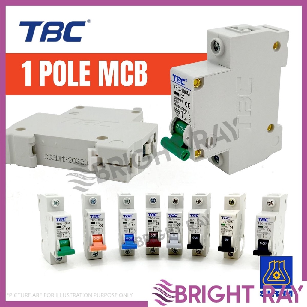 [SIRIM] TBC 1 POLE MCB ( Miniature Circuit Breaker) 6,10,16,20,32,40,50 ...