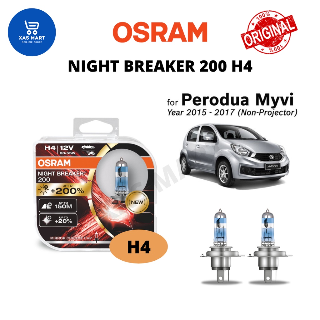Genuine Osram Night Breaker 200 H4 Set +200% Brightness for Perodua ...