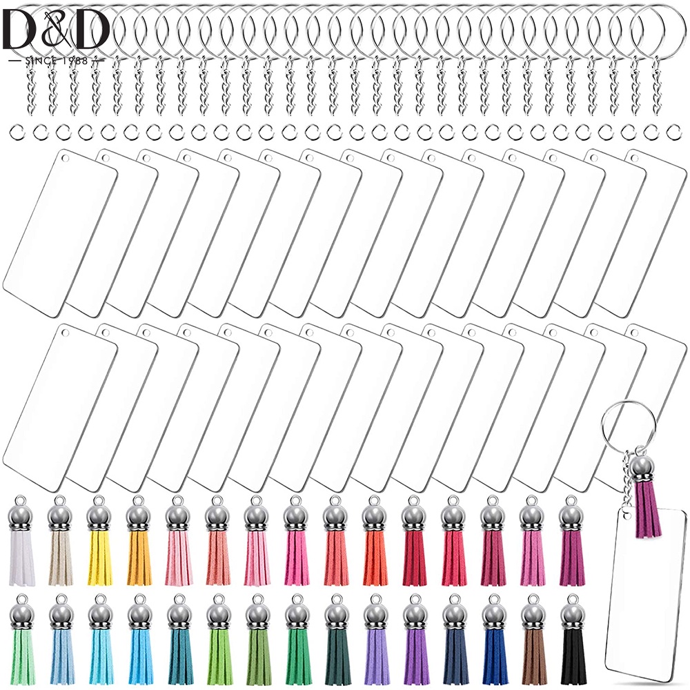 120PCS Acrylic Clear Round Disc Keychain Set Blank Leather Tassel ...