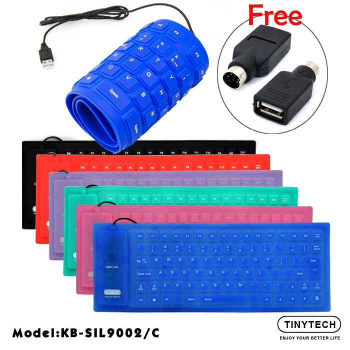 Original Tinytech KB-SIL-9002/C Flexible Silicon USB Keyboard With PS/2 ...