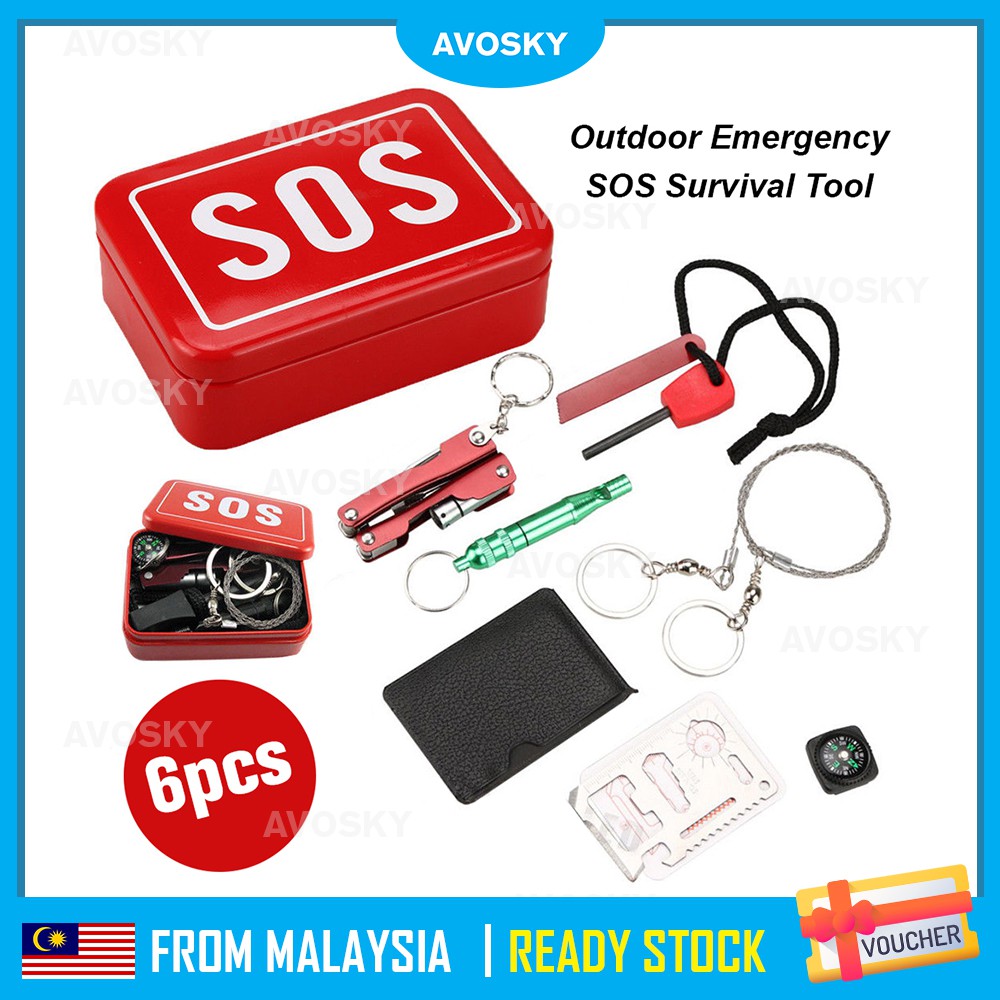 AVOSKY SOS Emergency Box Outdoor Survival Kits 6 In 1 | Shopee Malaysia