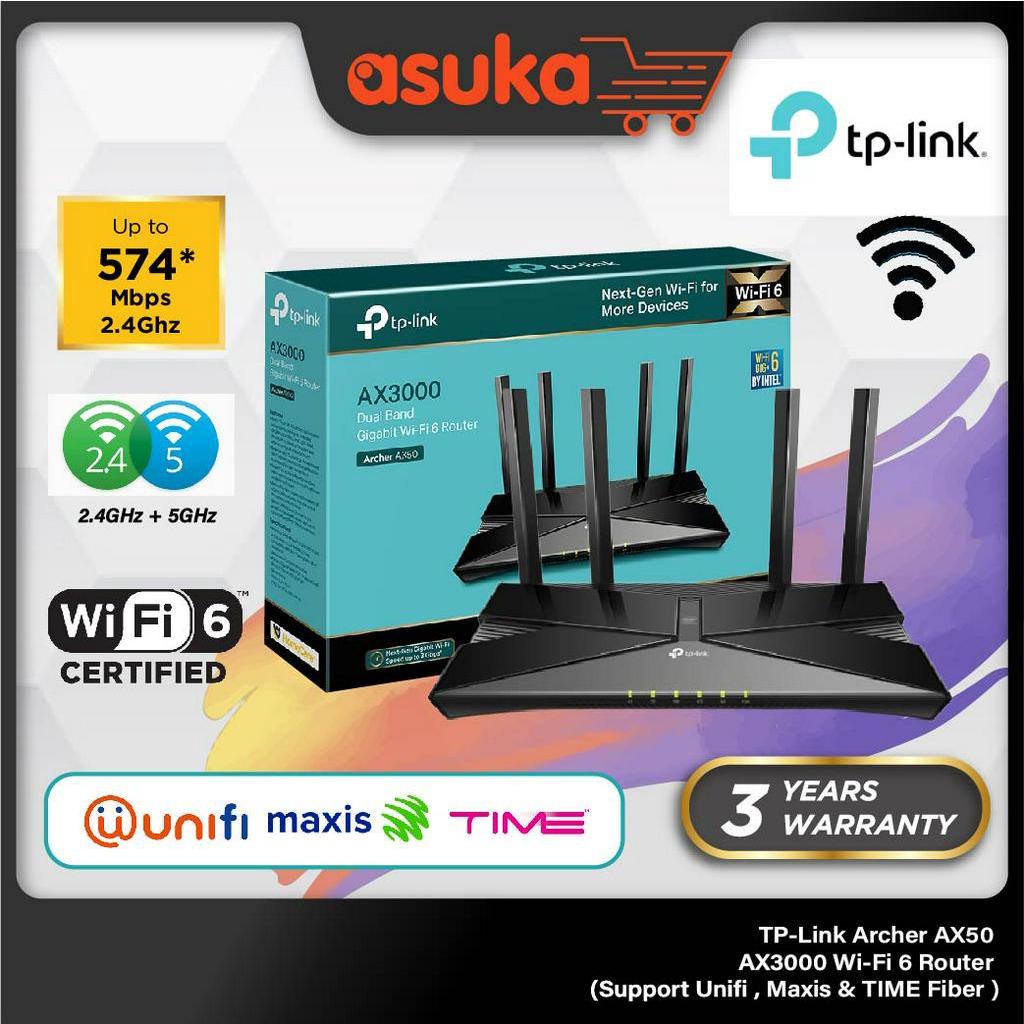 TP-Link Archer AX50/AX53/AX55 AX3000 Wi-Fi 6 Router (Support Unifi ...