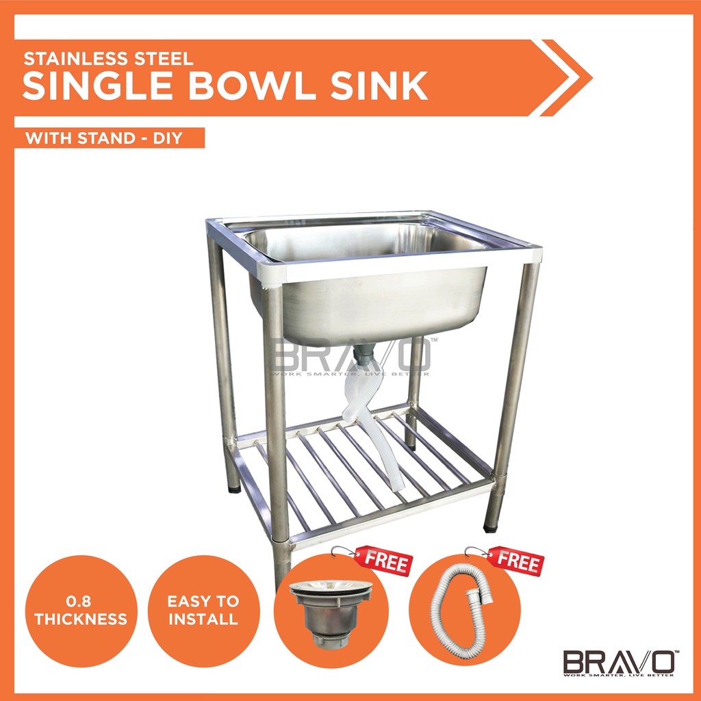 BRAVO Stainless Steel [26 x 20 Inch Single Bowl Sink Only] DIY Free ...