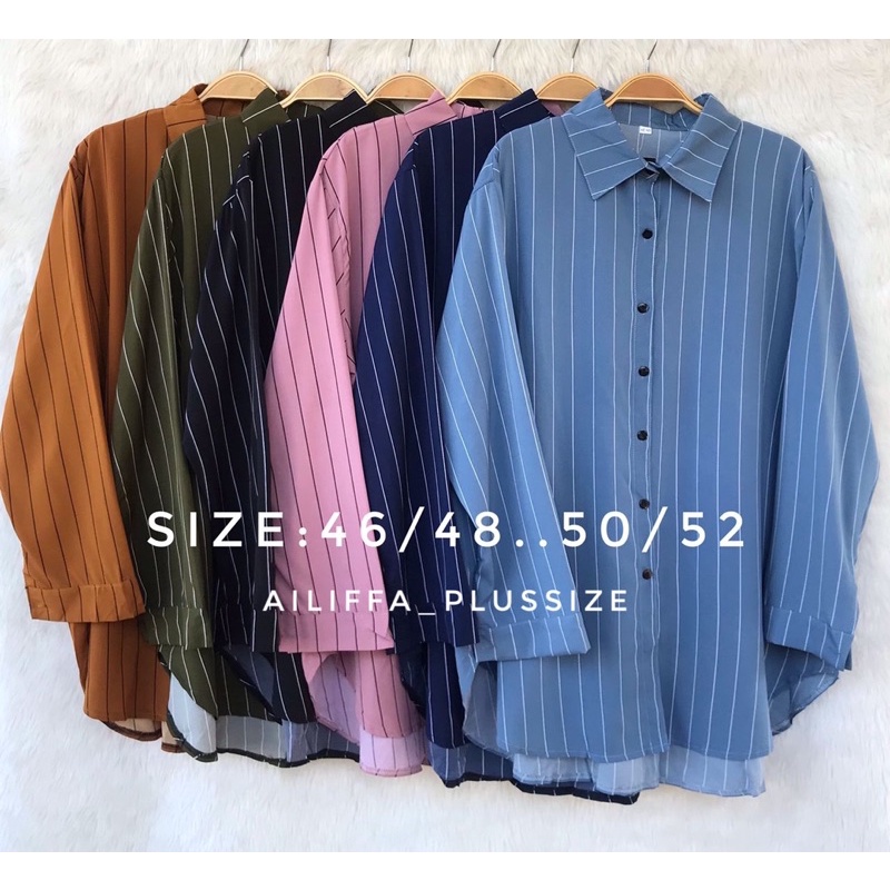 BLOUSE KEMEJA JALUR PLUSSIZE 46 48 50 52 | Shopee Malaysia