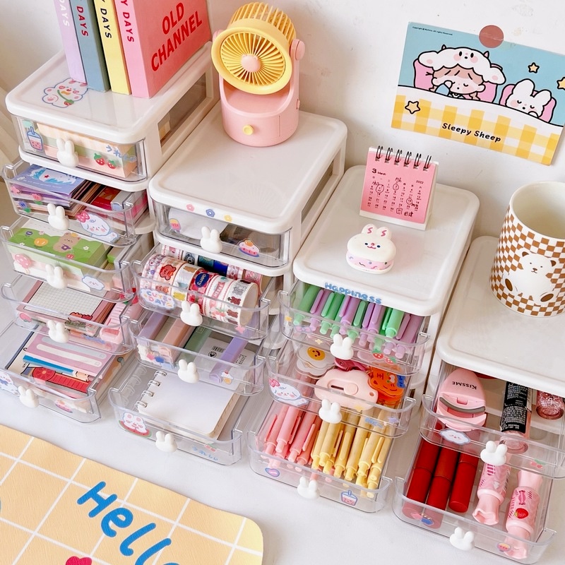 Desktop Storage Box Stationery Drawer Stackable Organizer / Kawaii ...