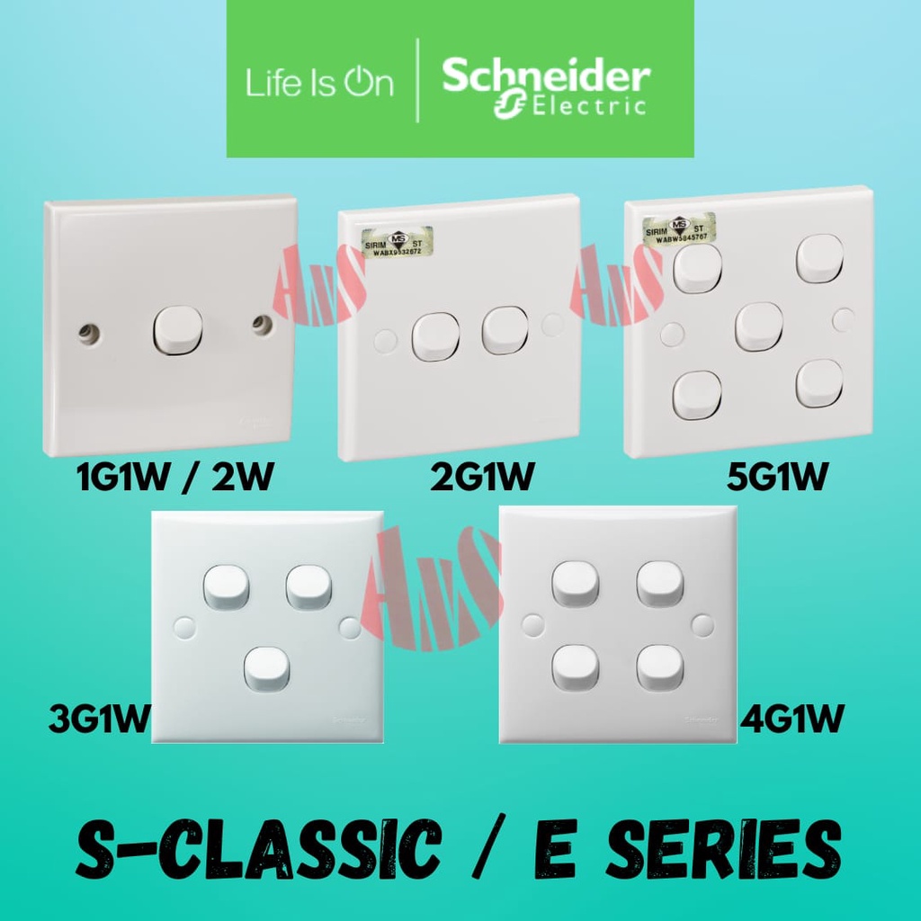 Schneider S-Classic E Series 10A 1Gang 2Gang 3Gang 4Gang 5Gang 1Way ...