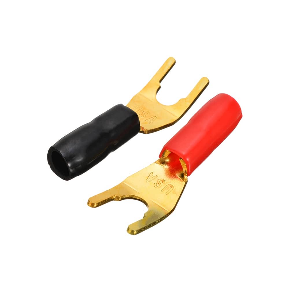 2Pc Gold Plated Spade Fork Y Banana Plug Solderless Speaker Cable ...