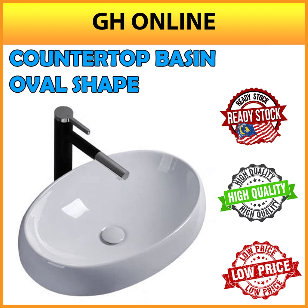 COUNTERTOP BASIN OVAL SHAPE CERAMIC BASIN WHITE COLOR SINKI TANDAS 台面水盆 ...