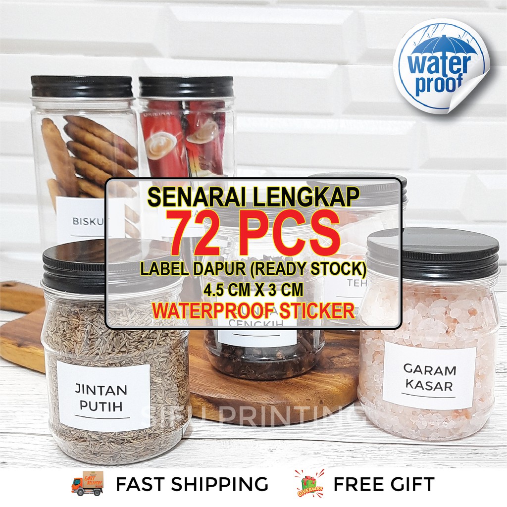 72 SENARAI LENGKAP STIKER REMPAH | STICKER DAPUR | 4.5 CM X 3 CM ...