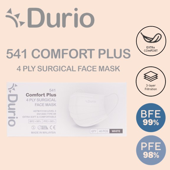 Durio 541 Comfort Plus 4 Ply Surgical Face Mask - 40 pcs | Shopee Malaysia