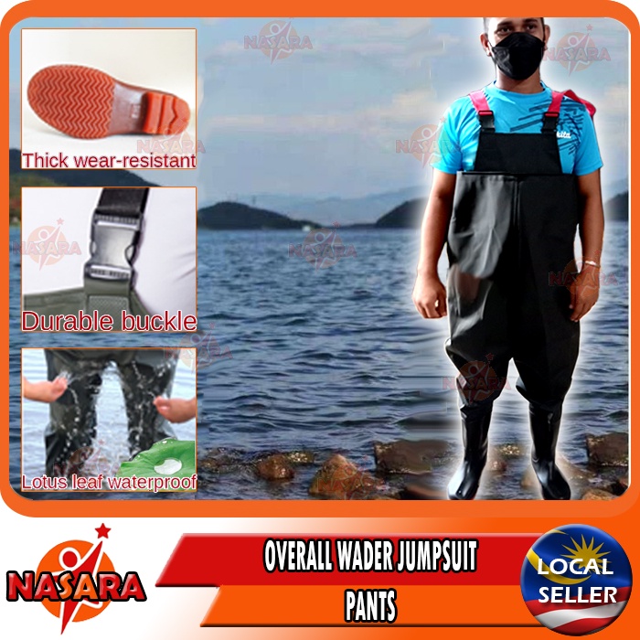 Nasara PVC Waterproof Wader Fishing Pants Shoes Raincoat Waist Wader With Boots / Baju Pancing ...
