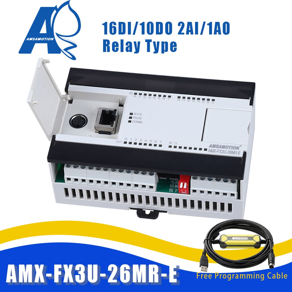 YTH AMX-FX3U-26MR Compatible Mitsubishi MELSEC PLC Relay 2AI/1AO 16DI ...