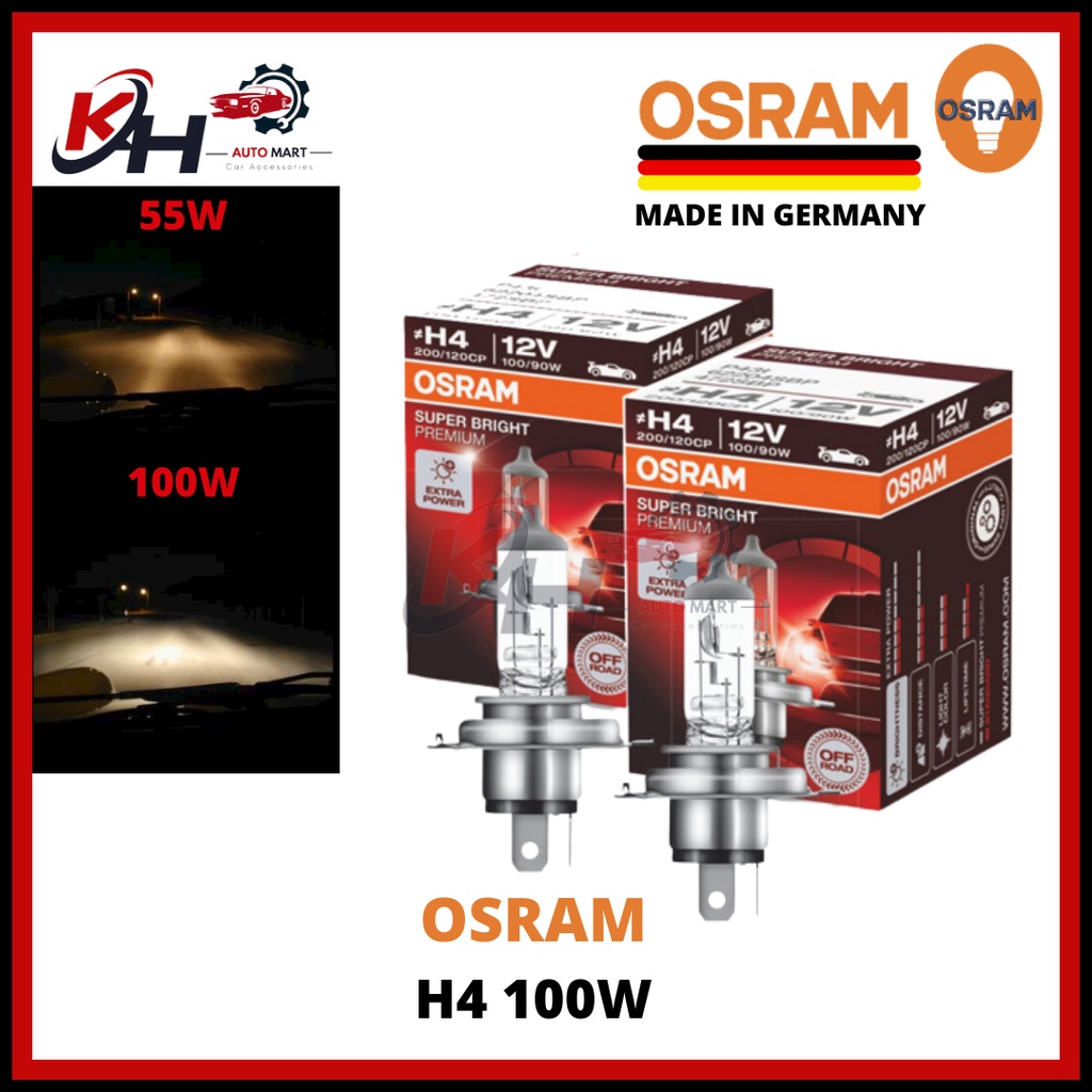 100% Original💎 Osram GERMANY💎 Super Bright Premium Halogen Bulb H4 100W ...