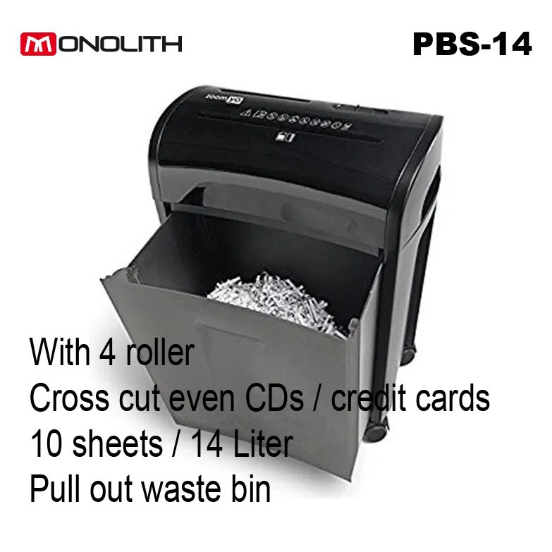 MONOLITH PBS-14 CROSS CUT PAPER SHREDDER 14 LITER / 10 SHEETS / WITH ...