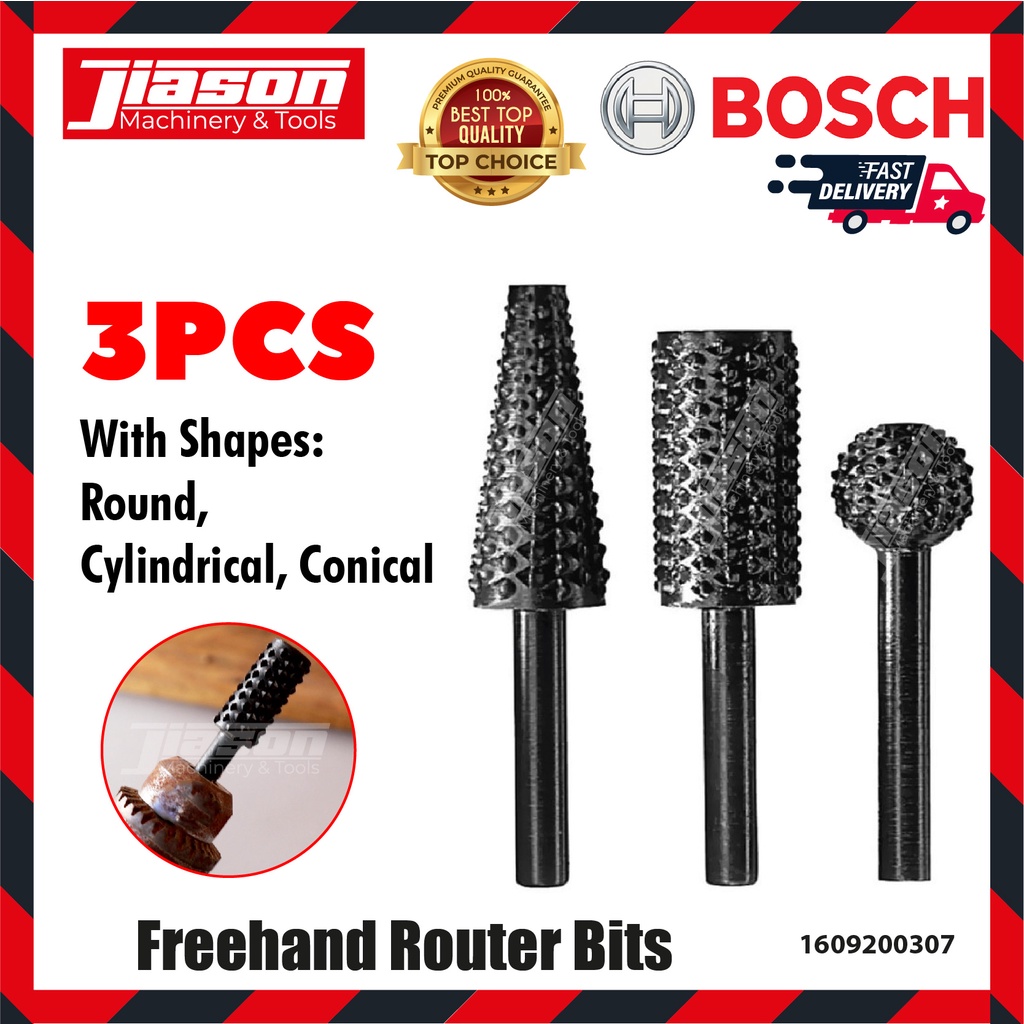 BOSCH 1609200307 3PCS Freehand Router Bits Set (Round/ Cylindrical ...