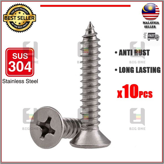 (10PCS) 6# 3.5MM SUS304 STAINLESS STEEL ANTI-RUST SELF TAPPING SCREW ...