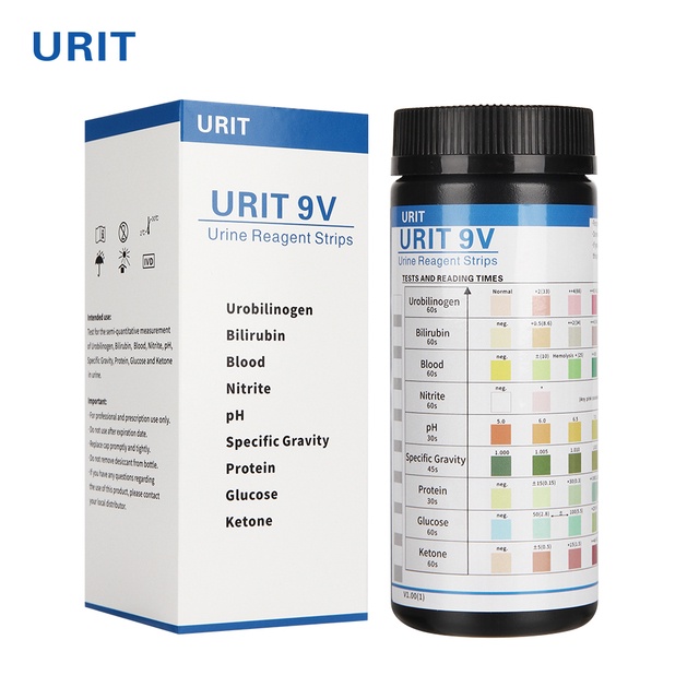 URIT 9-in-1 Urine Test Strips 100ct Urinalysis Dip-Stick Testing Kit ...
