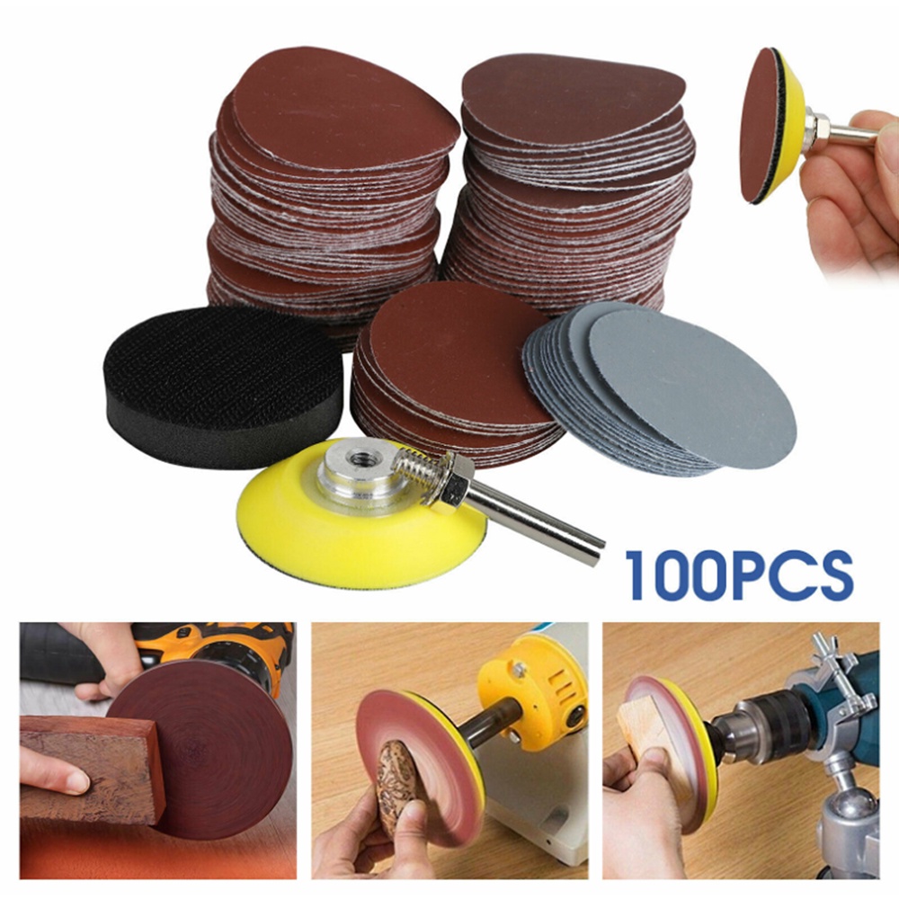 100Pcs 2Inch/50mm Disc Sandpaper Set Self-adhesive Flocking Sandpaper ...