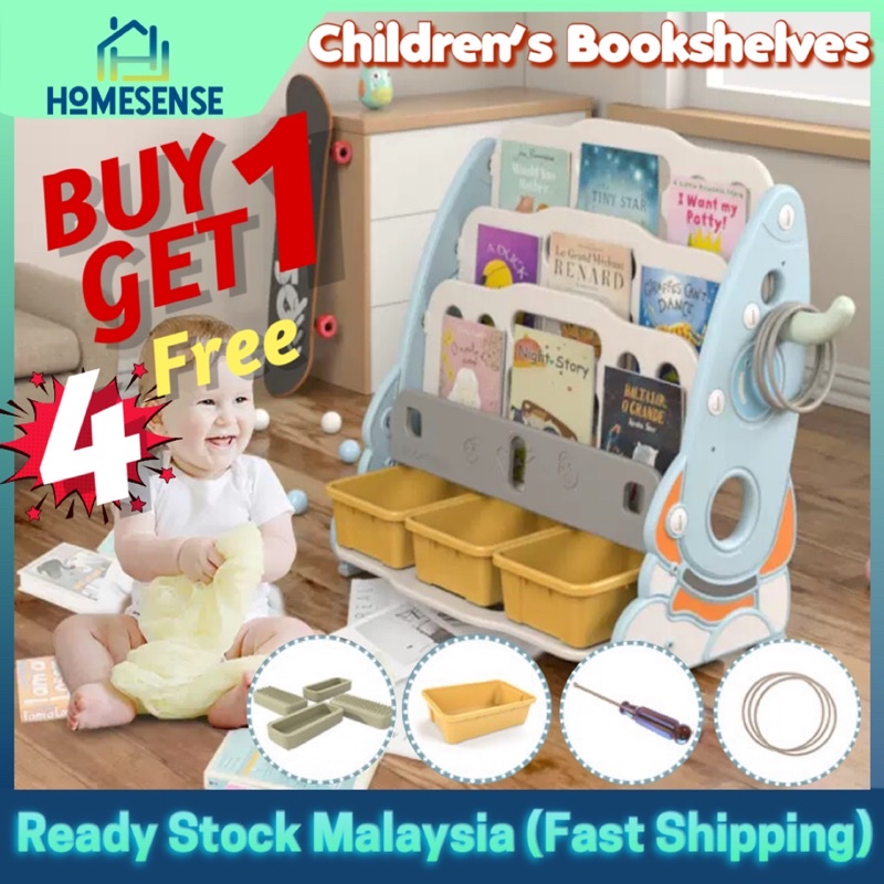 Cute Children Bookshelf Rack 3 Tier 4 Tier Storage Kids Crocodile ...