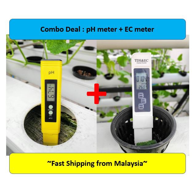 Combo pH Meter + EC Meter (Meter + Battery + PH Buffer Included ...