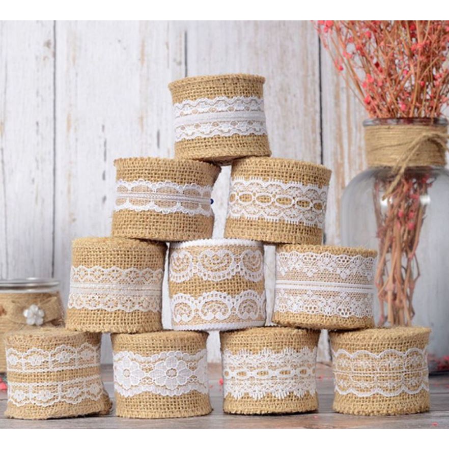 1M 5cm Natural Jute Burlap Ribbon Rustic Vintage Wedding Decor Hessian ...
