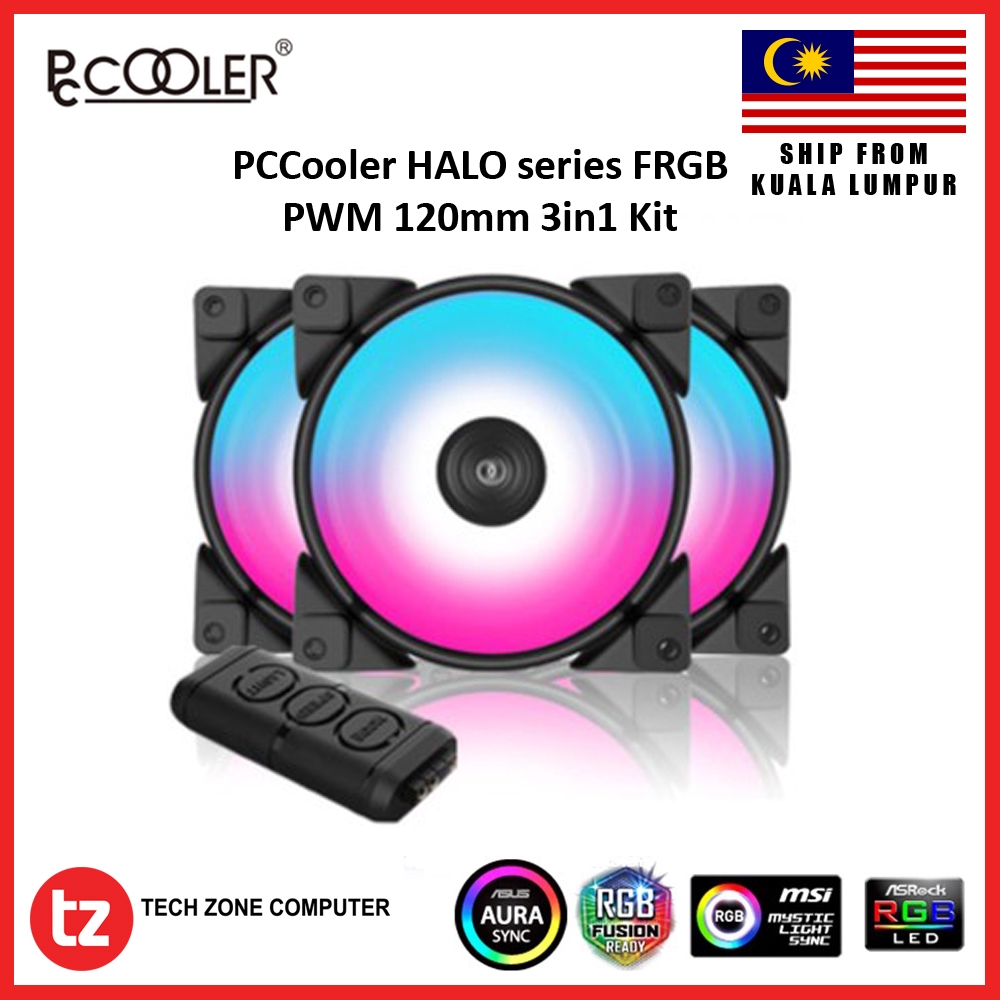 PCCooler HALO 3 in 1 Kit 3Pin FRGB (ARGB) 120mm 4Pin PWM Quiet PC Fan ...