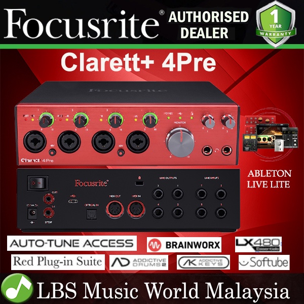 Focusrite Clarett+ 4Pre 18 In and 8 Out USB C Audio Interface For Complete Creator (Clarett + 4 ...