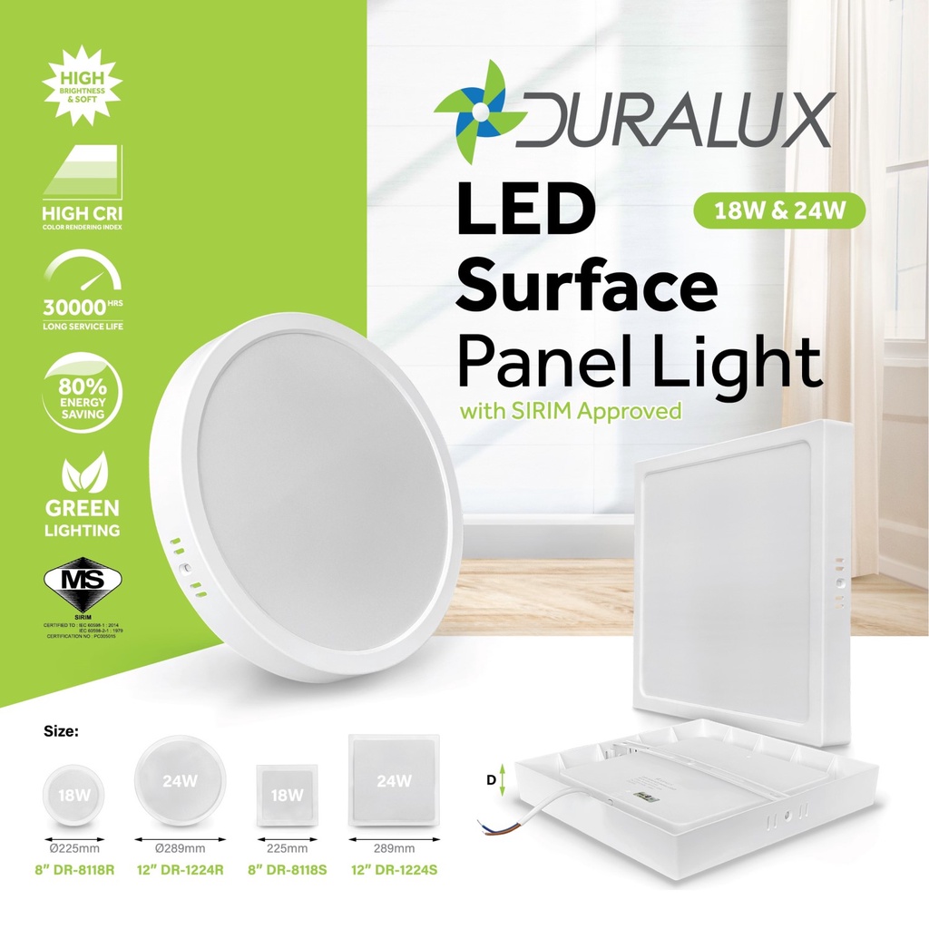 DURALUX SIRIM LED SURFACE CEILING PANEL LIGHT 18W, 24W, ROUND, SQUARE ...