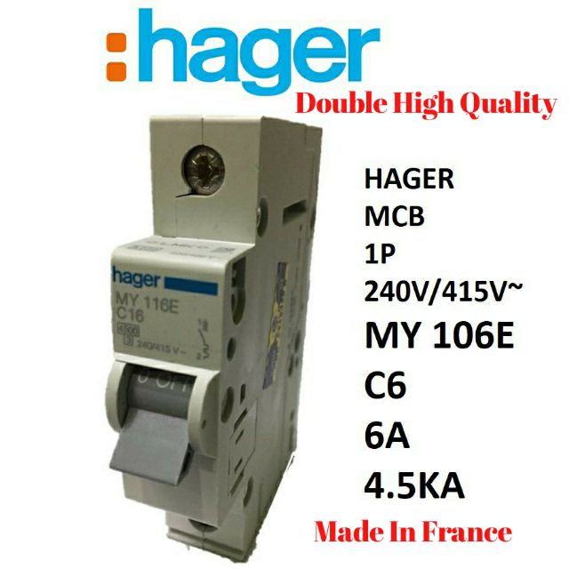 MCB HAGER 6A 10A 16A 20A 32A 1POLE MCB 4.5KA WITH SIRIM APPROVED | Shopee Malaysia