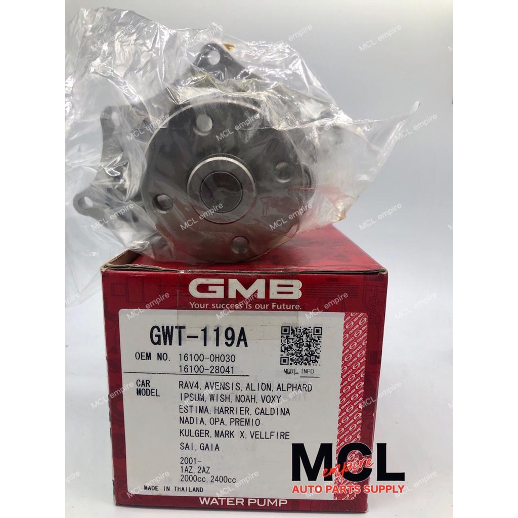GMB Thailand Water Pump - GWT-119A - Toyota Camry ACV30,Rav 4,Alphard,Wish,Estima,Harrier 1A,2A ...