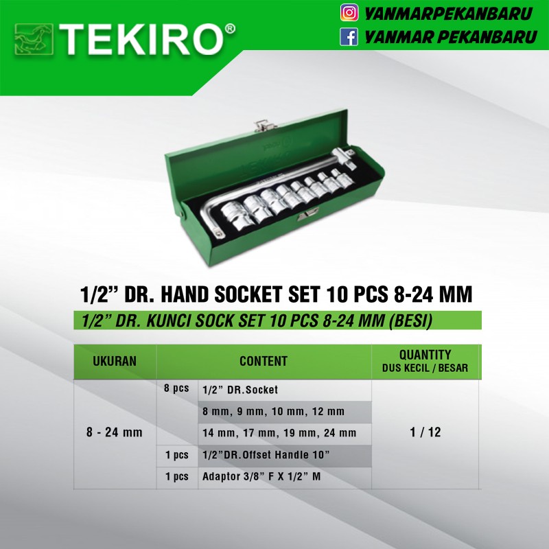 Tekiro sock Lock SET 8-24MM/HAND SOCKET SET 10PCS/SET (Iron) | Shopee ...