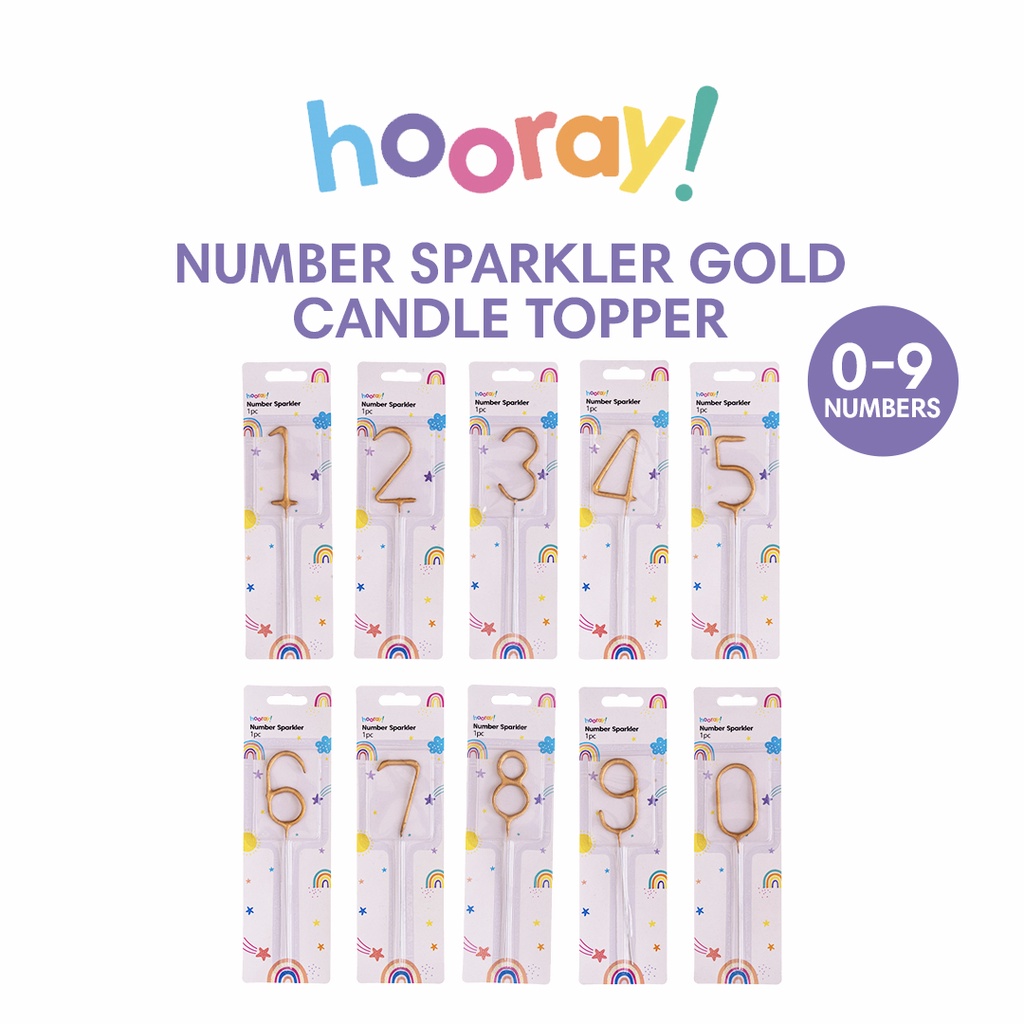 Hooray Number Sparkler Gold Fireworks Candle Cake Topper Party ...