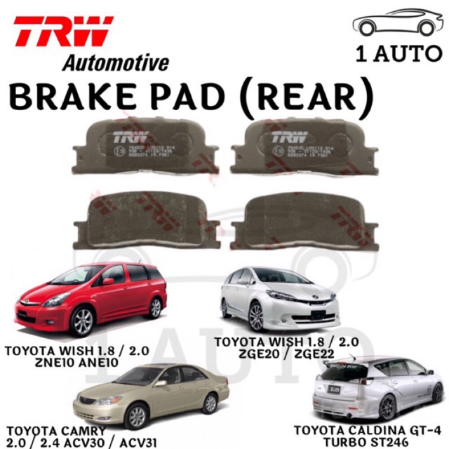 TRW REAR BELAKANG BRAKE PAD for TOYOTA WISH 1.8/2.0, CALDINA GT-4 TURBO ...