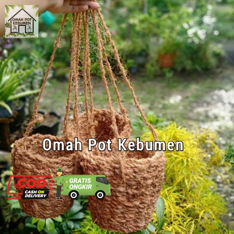 Hanging woven coconut fiber orchid flower pot hanging rope pot/ ON ...