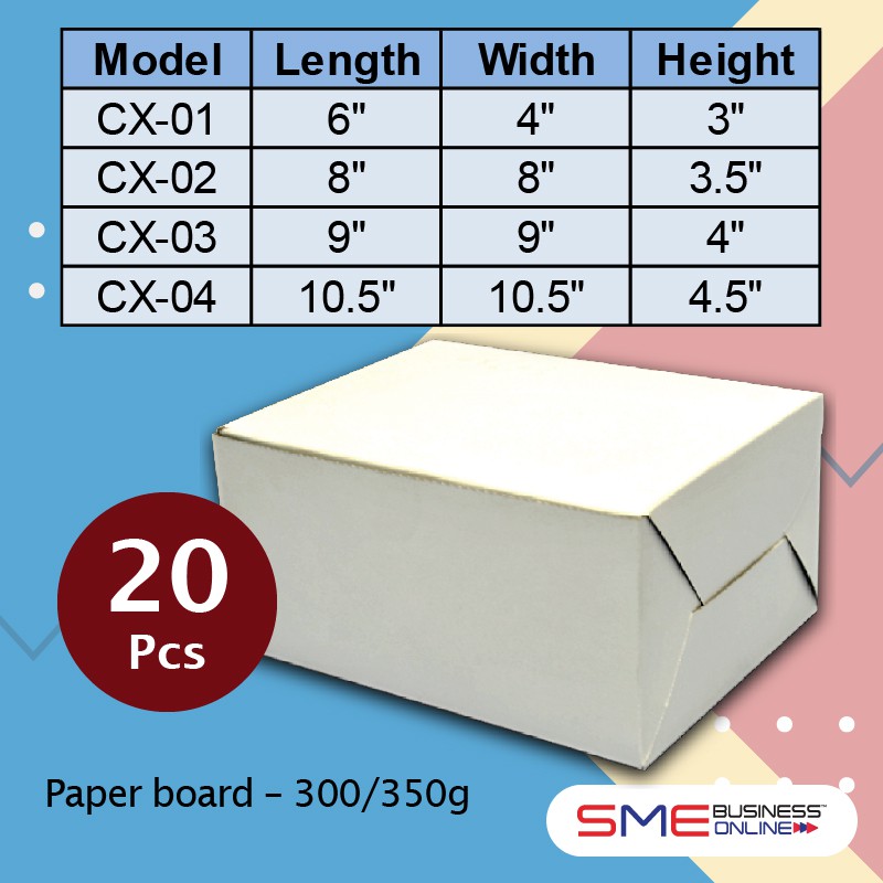 PLAIN WHITE CAKE BOX (20pcs) / Kotak Kek Putih / Kotak Dessert Kecil ...