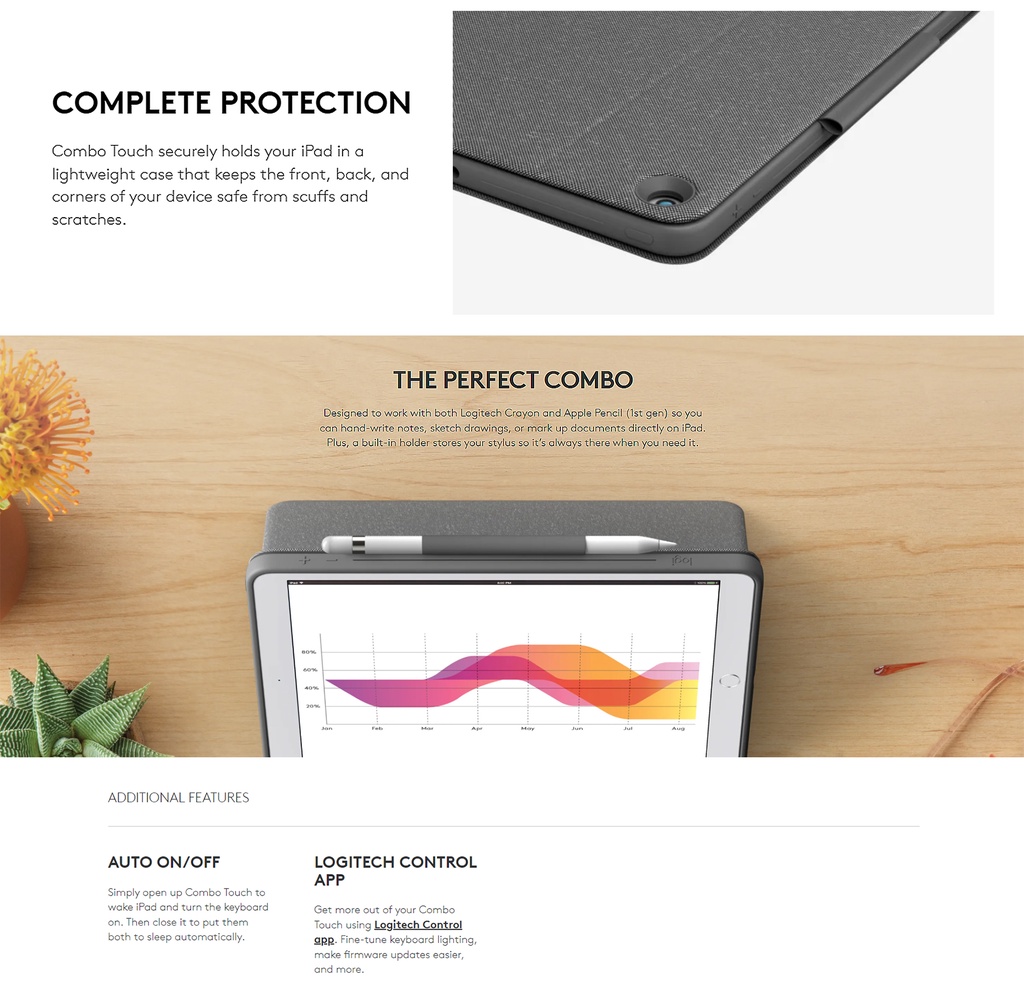 Logitech COMBO TOUCH Backlit keyboard case with trackpad and Smart ...