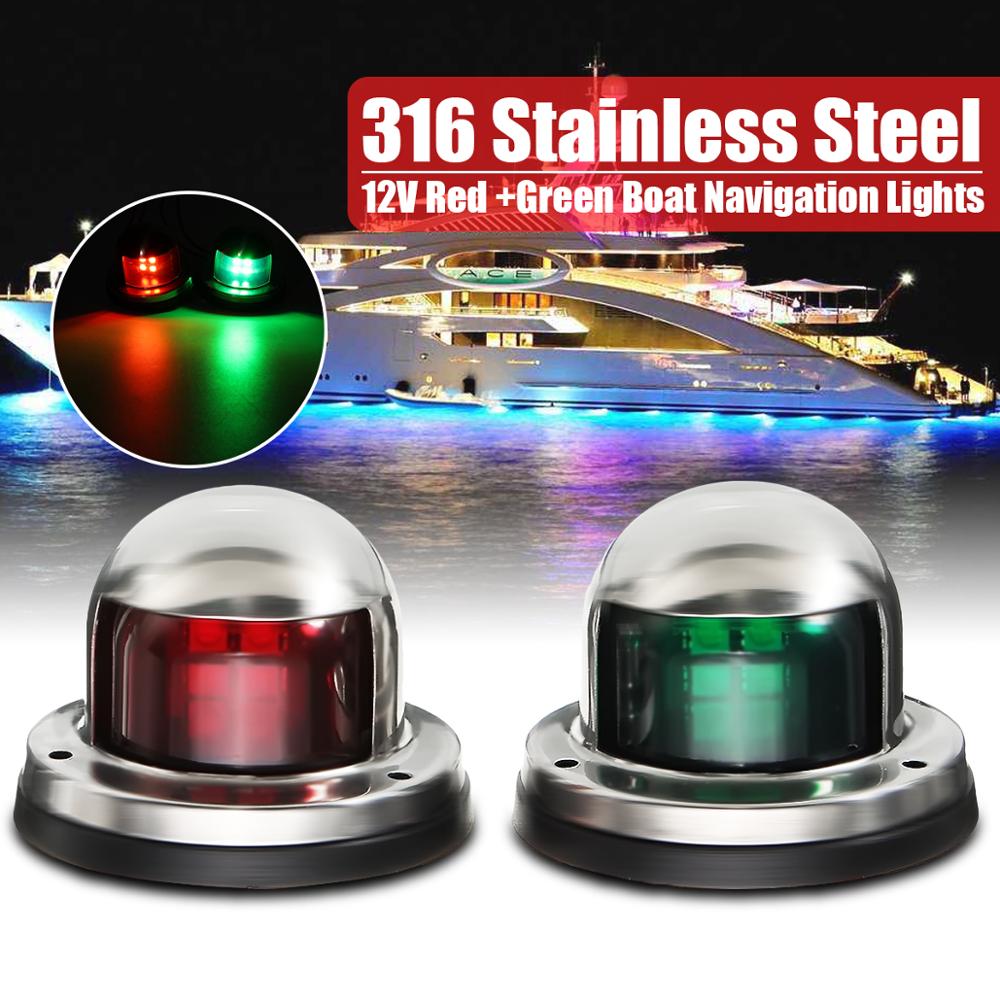1Pair 12V Stainless Steel Red Green Bow LED Navigation Lights Boat ...