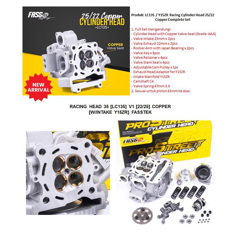 LC135 Y16 Y15ZR FZ150 NVX Fasstek Racing Superhead Head 22/25 26/23 28/ ...