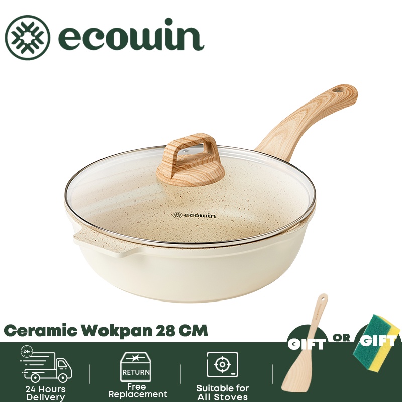 Ecowin 32cm Non Stick Deep Fry Pan WIth Lid, Antibacterial&Smokeless ...