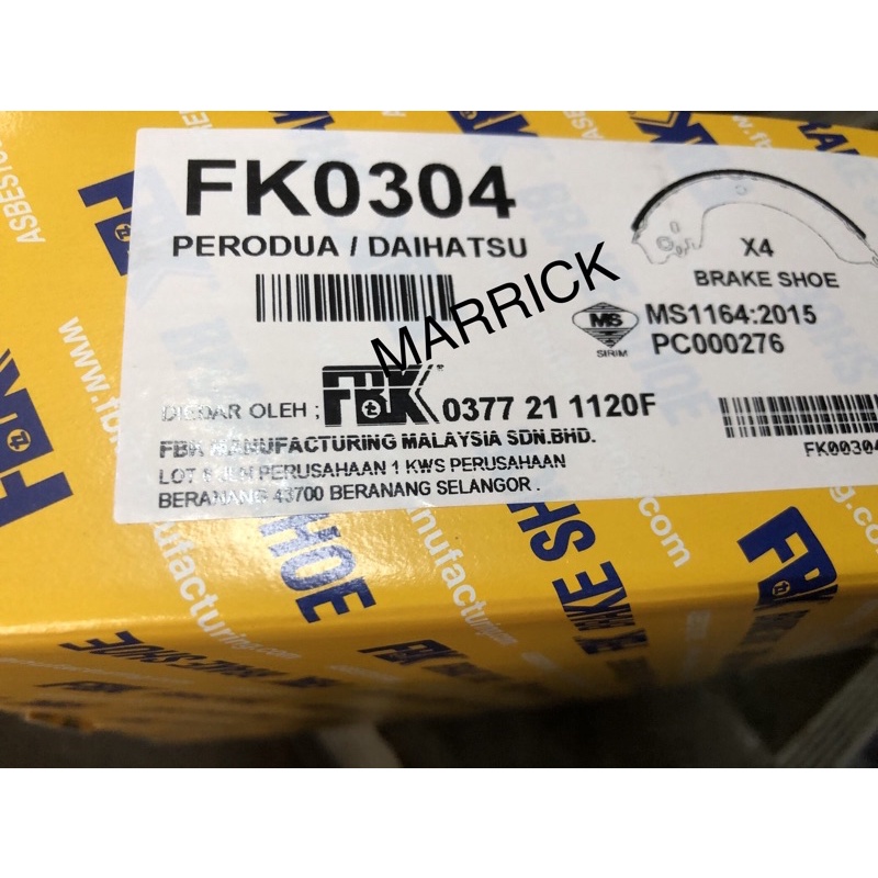 Perodua Aruz rear brake shoe FBK | Shopee Malaysia