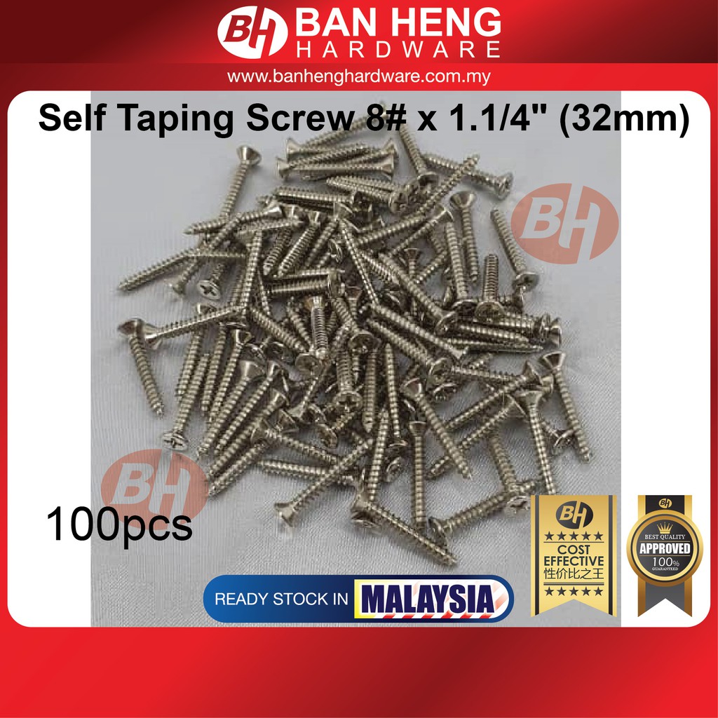 [100PCS] SELF TAPPING SCREW 8# x 3/4’’(20MM) / 8# x 1.1/4’’(32MM) / 8 ...