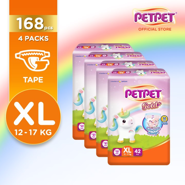 PetPet Tape Diaper Softy+/Gold+ Mega Pack - S76/ M64/ L54/ XL42 (4 Pack ...