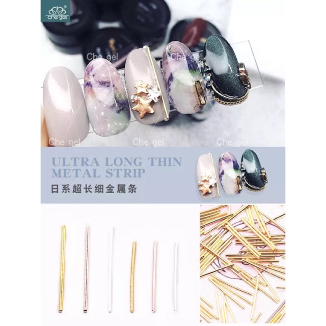 nail art 30 pcs/ pack ultra Long thin metal Strip Gold design nails art ...