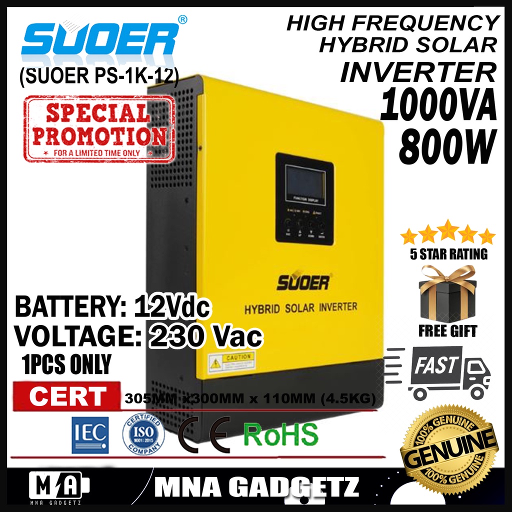SUOER High Frequency Dc Ac Inverter 12vdc to 230vac Pure Sine Wave Hybrid Solar Power Inverter ...