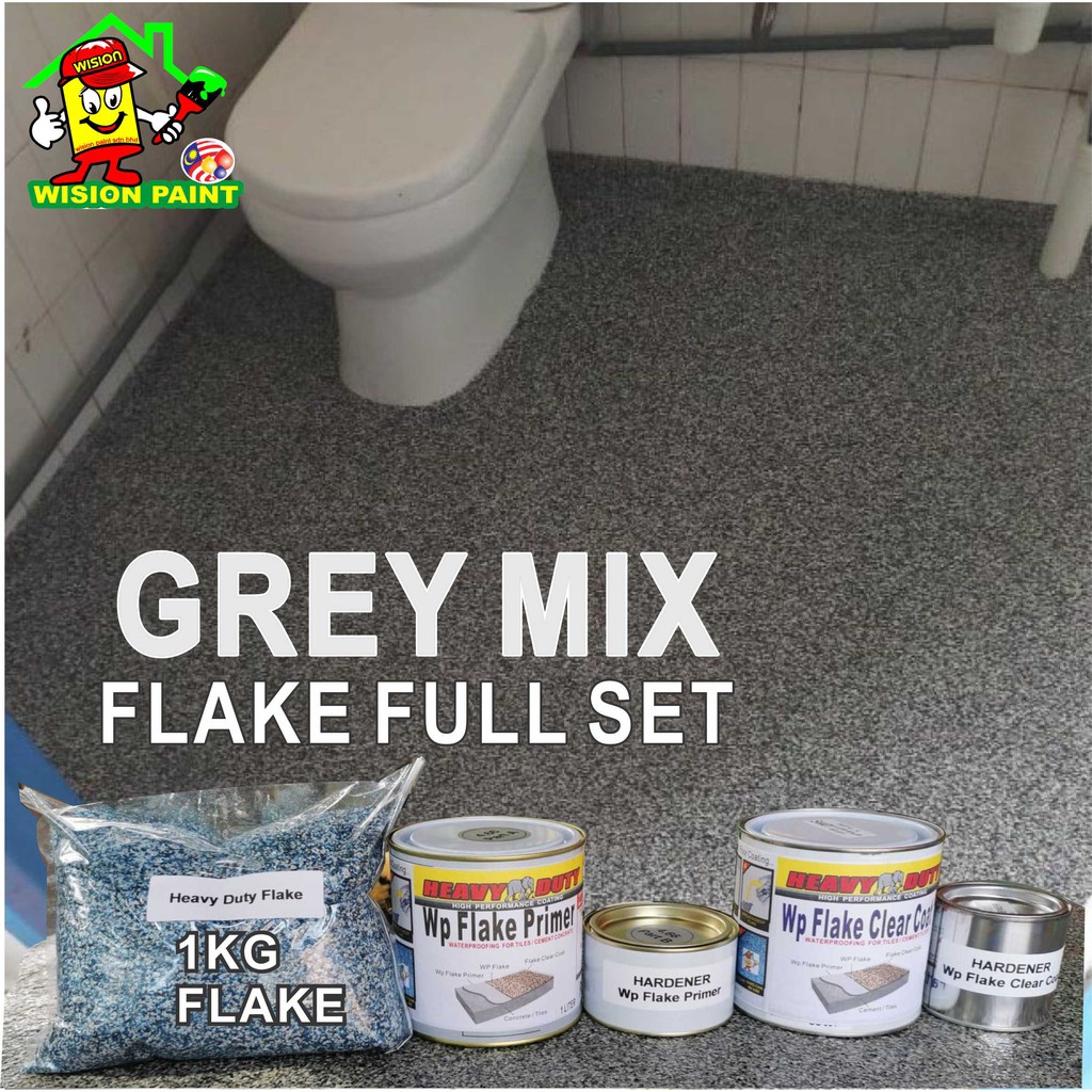 (GREY MIX)Full Set Epoxy Colour Flake Coating (1KG FLAKE / 1L PRIMER ...