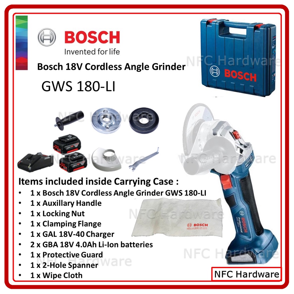 Bosch 18V Cordless Angle Grinder GWS 180-LI | Shopee Malaysia